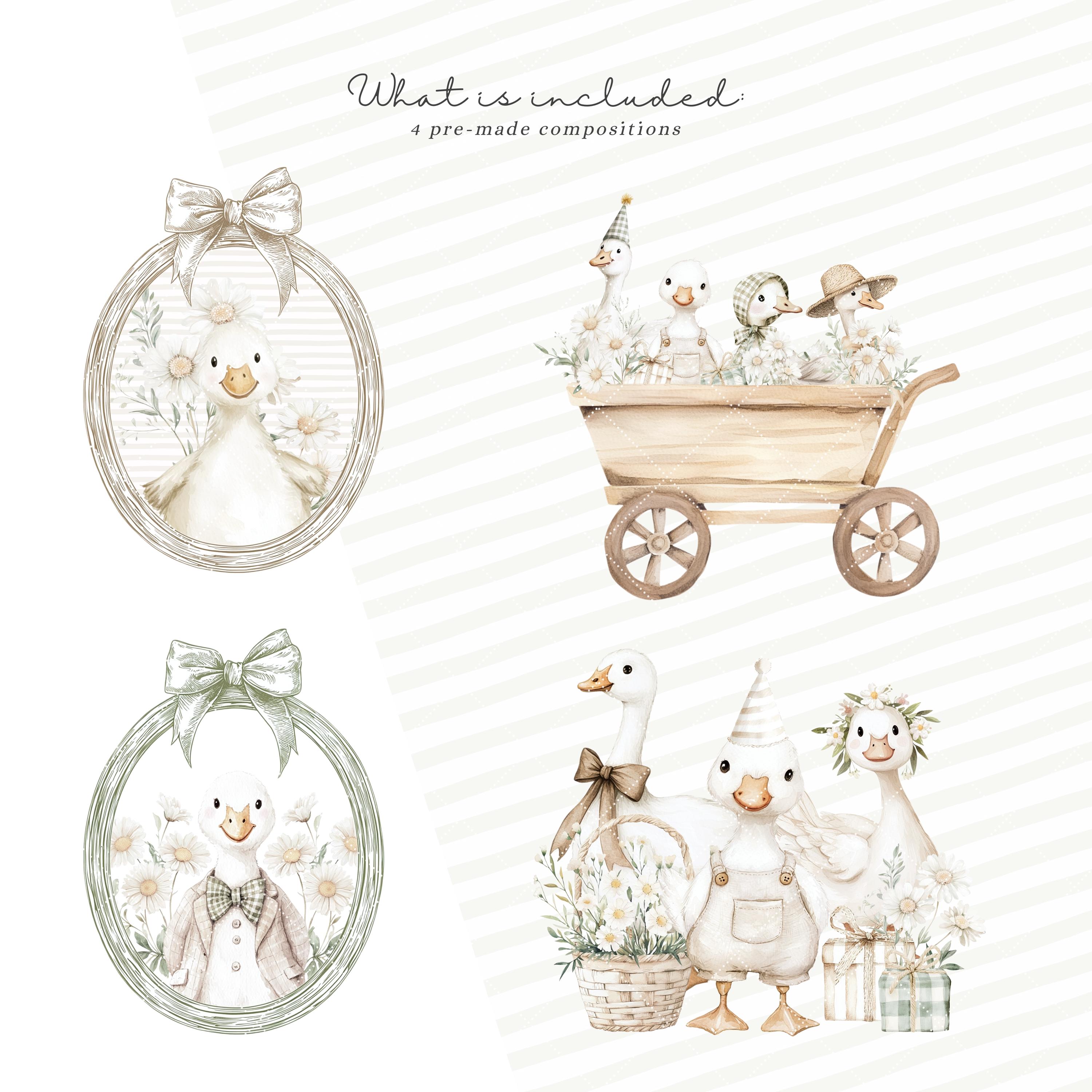 Watercolor Rustic Goose Clipart, Silly Goose PNG, Boho Nursery Decor ...