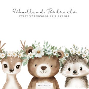Watercolor Spring Woodland Portraits Clipart, Cute Animals Clipart ...
