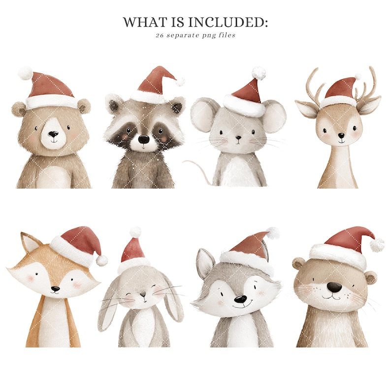 Watercolor Christmas Woodland Portraits Clipart, Cute Holiday Animals ...