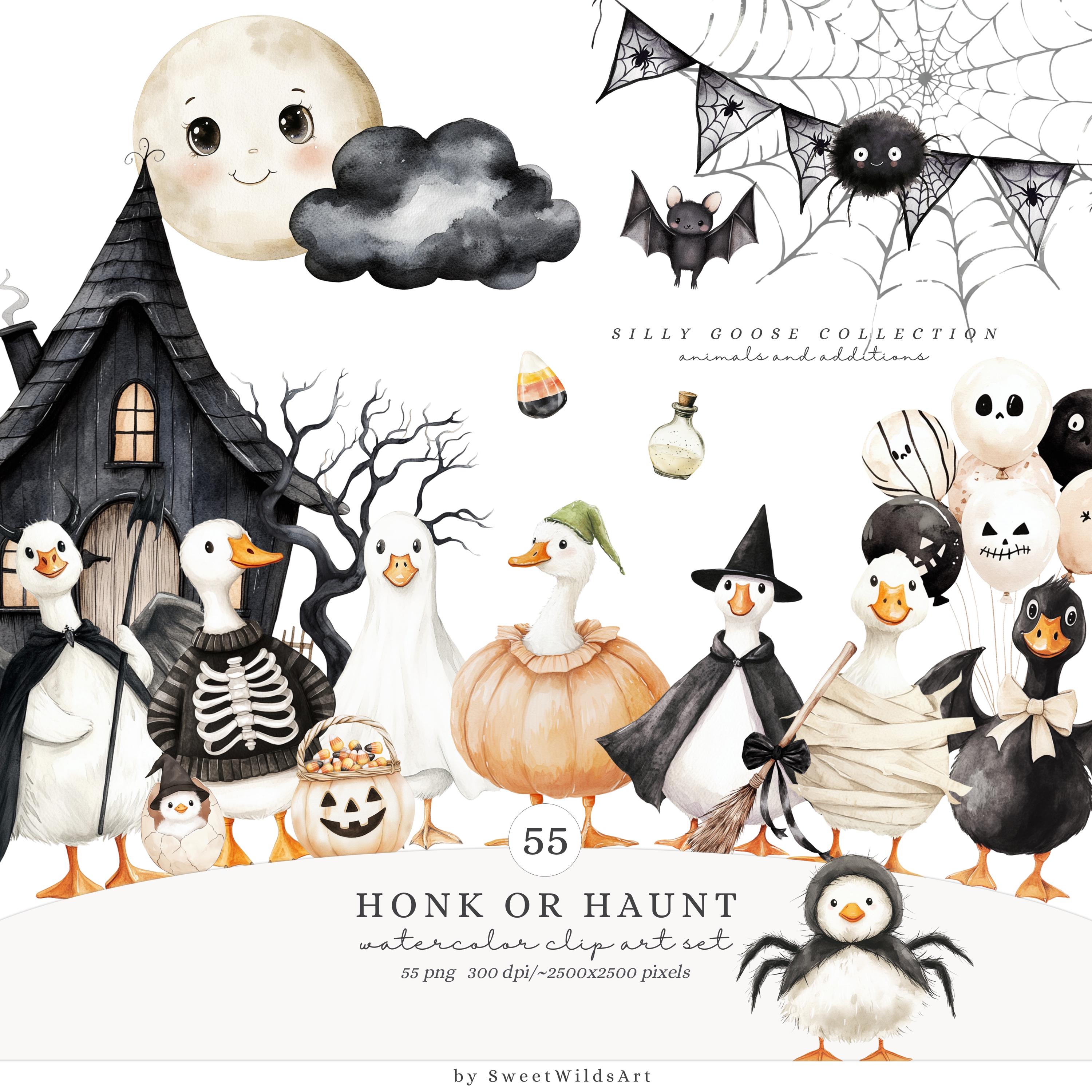 Watercolor Halloween Goose Clipart Set, Cute Spooky Geese PNG ...