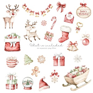 Watercolor Cute Christmas Clipart, Sweet Xmas PNG, Santa Claus Clip Art ...