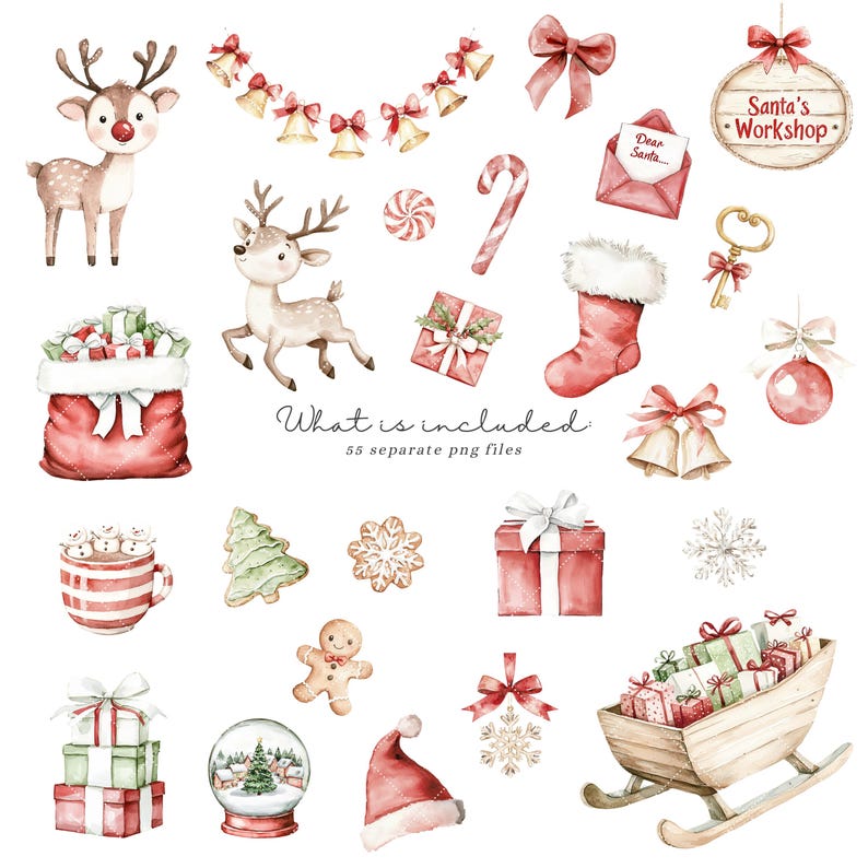 Watercolor Cute Christmas Clipart, Sweet Xmas PNG, Santa Claus Clip Art ...