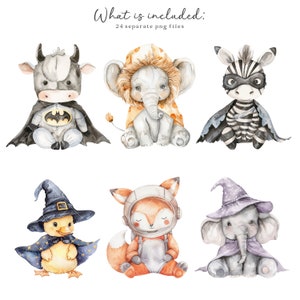 Watercolor Cute Halloween Animals Clipart, Spooky Animals Clipart, Baby ...