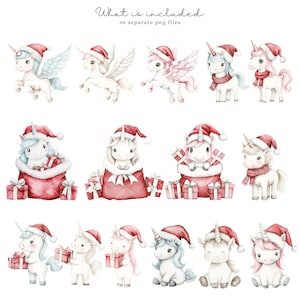 Watercolor Holiday Unicorns Clipart, Cute Christmas Unicorn PNG ...