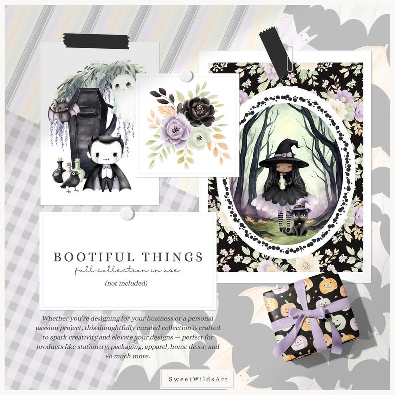 Watercolor Cute Halloween Clipart Set, Spooky PNG, Witch Clip Art ...