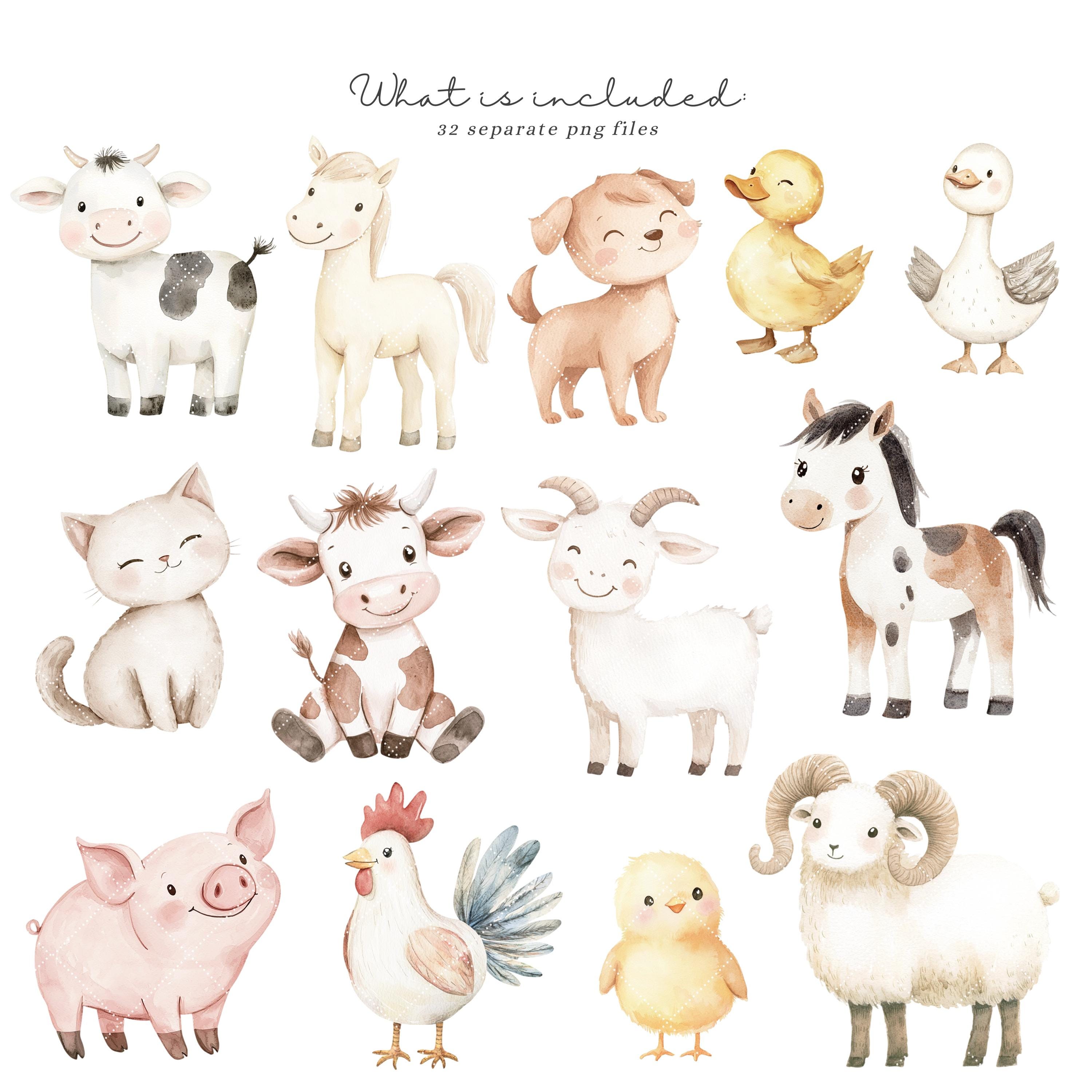 Watercolor Cute Farm Clipart, Farm Life Clip Art, Cottage Farm PNG ...