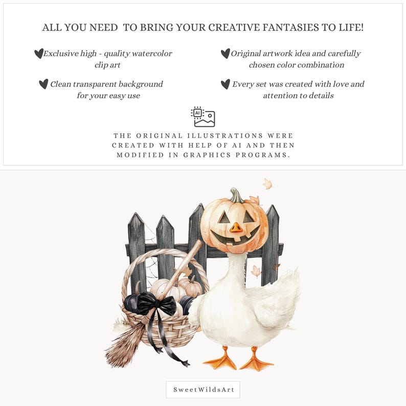 Watercolor Halloween Goose Clipart Set, Cute Spooky Geese PNG ...