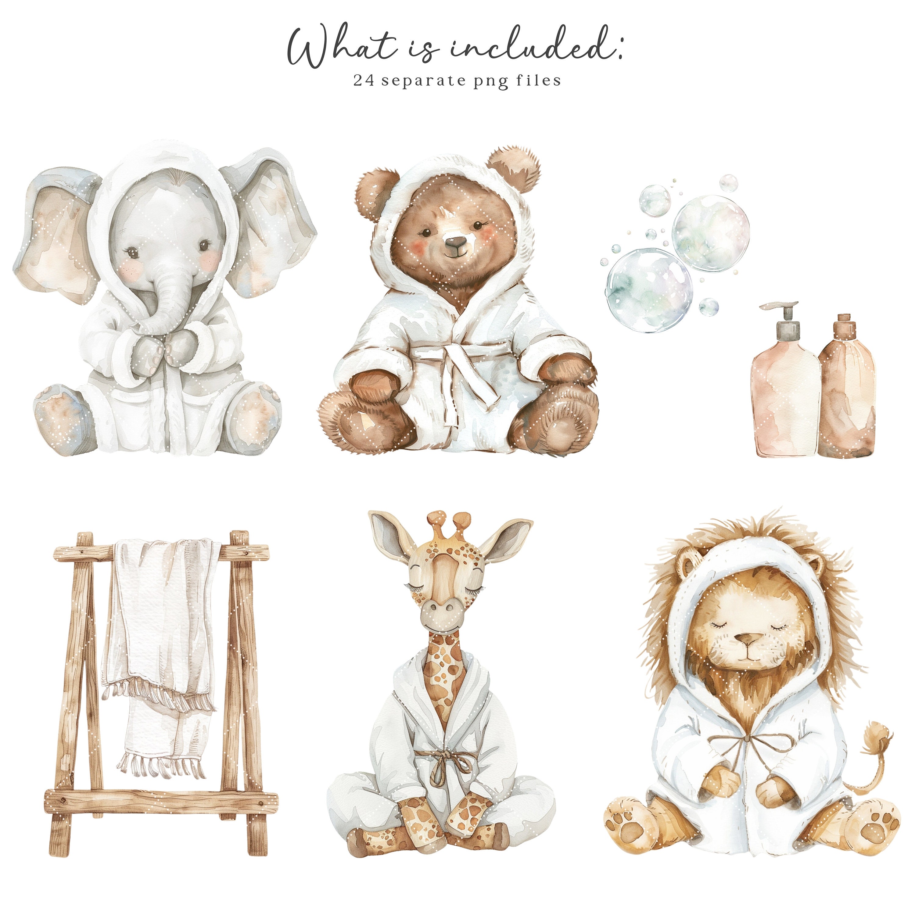 Watercolor Baby Animals Bubble Bath Clipart, Kids Bath Time PNG ...