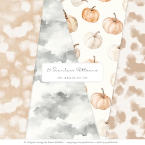 Watercolor Autumn Season Seamless Patterns, Cozy Fall Pattern, Pumpkins ...