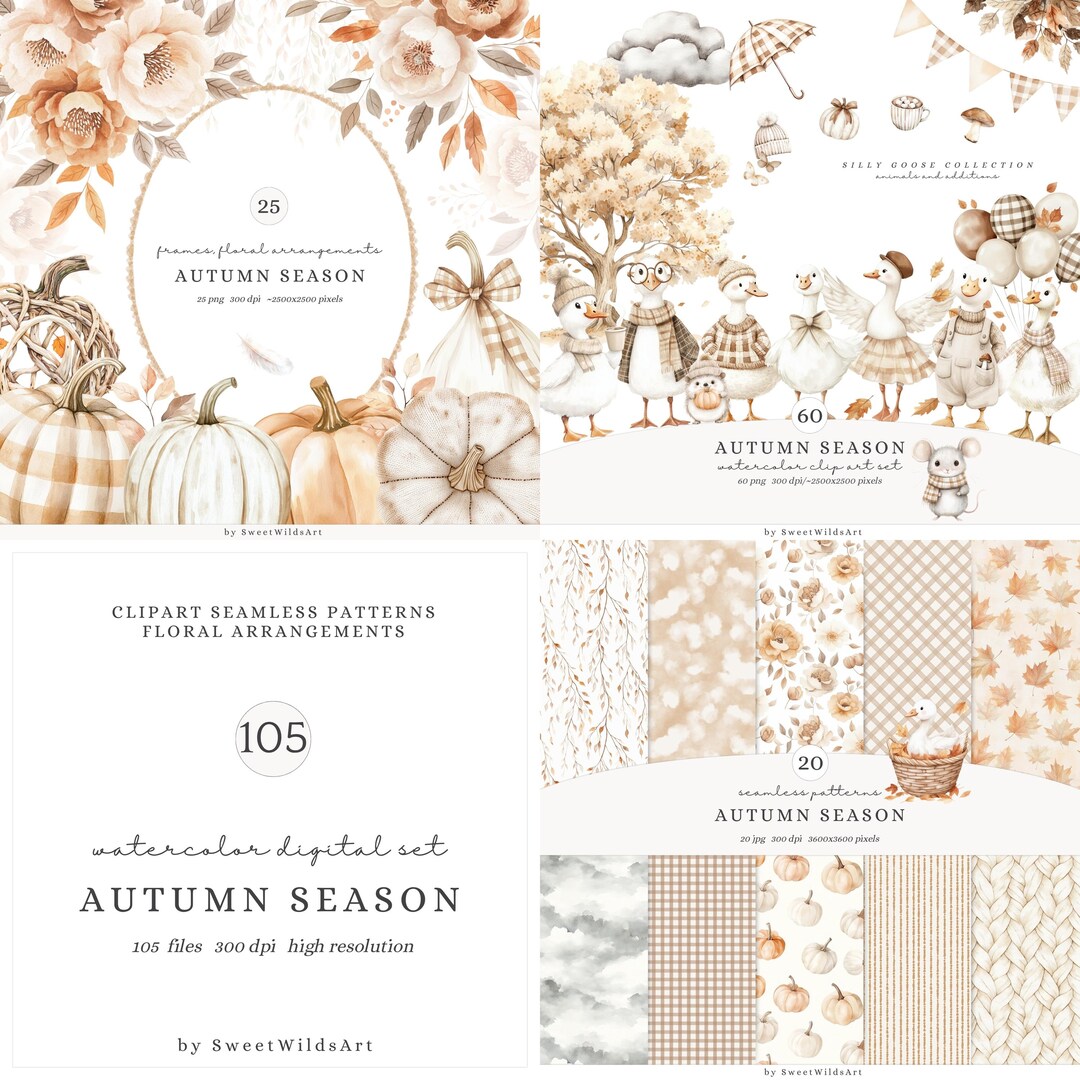 Watercolor Autumn Goose Clipart Set, Cute Fall Silly Goose PNG, Cozy ...