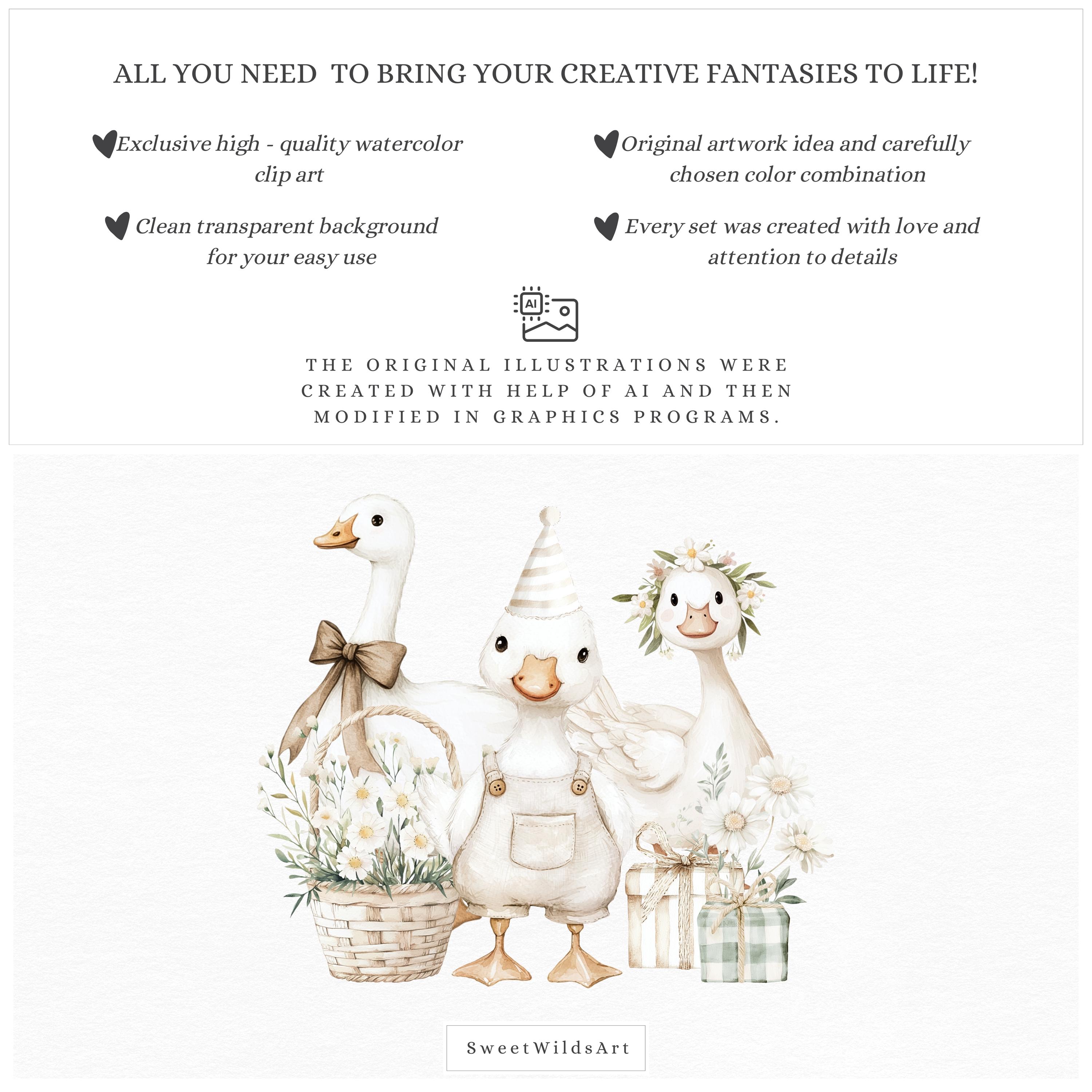 Watercolor Rustic Goose Clipart, Silly Goose PNG, Boho Nursery Decor ...