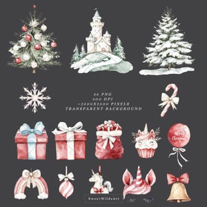 Watercolor Holiday Unicorns Clipart, Cute Christmas Unicorn PNG ...