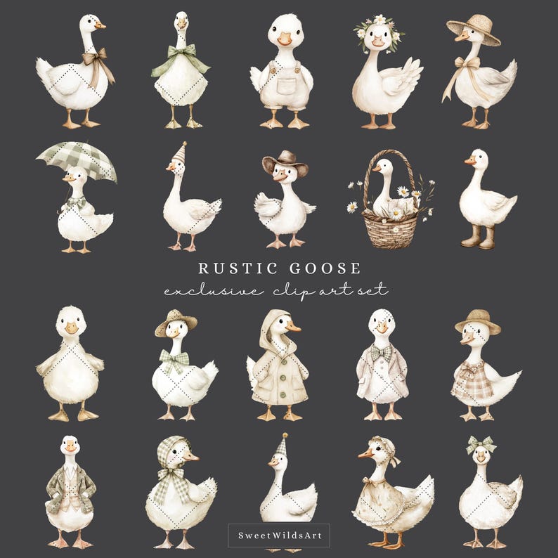 Watercolor Rustic Goose Clipart, Silly Goose PNG, Boho Nursery Decor ...