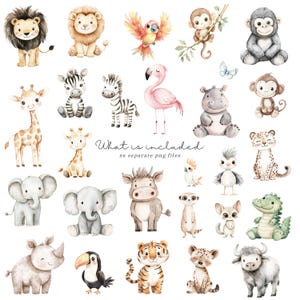 Watercolor Safari Friends Clipart, Cute Animals Clipart, Baby Animals ...