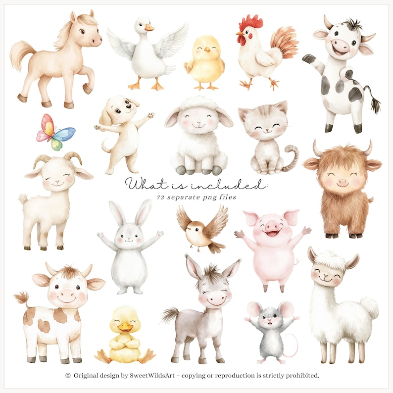 Watercolor Birthday Barn Clipart, Farm Animal Birthday PNG, Kids Party ...