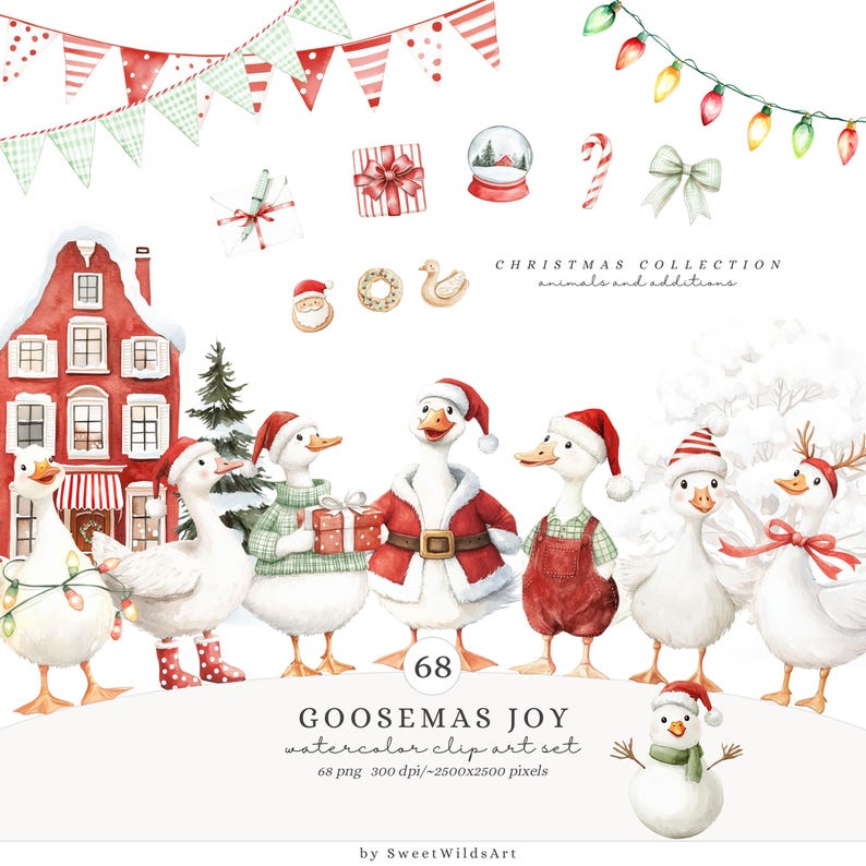 Watercolor Christmas Goose Clipart, Cute Silly Christmas Goose PNG ...