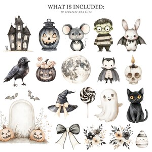 Watercolor Cute Halloween Clipart Bundle, Neutral Pastel Spooky Clip ...