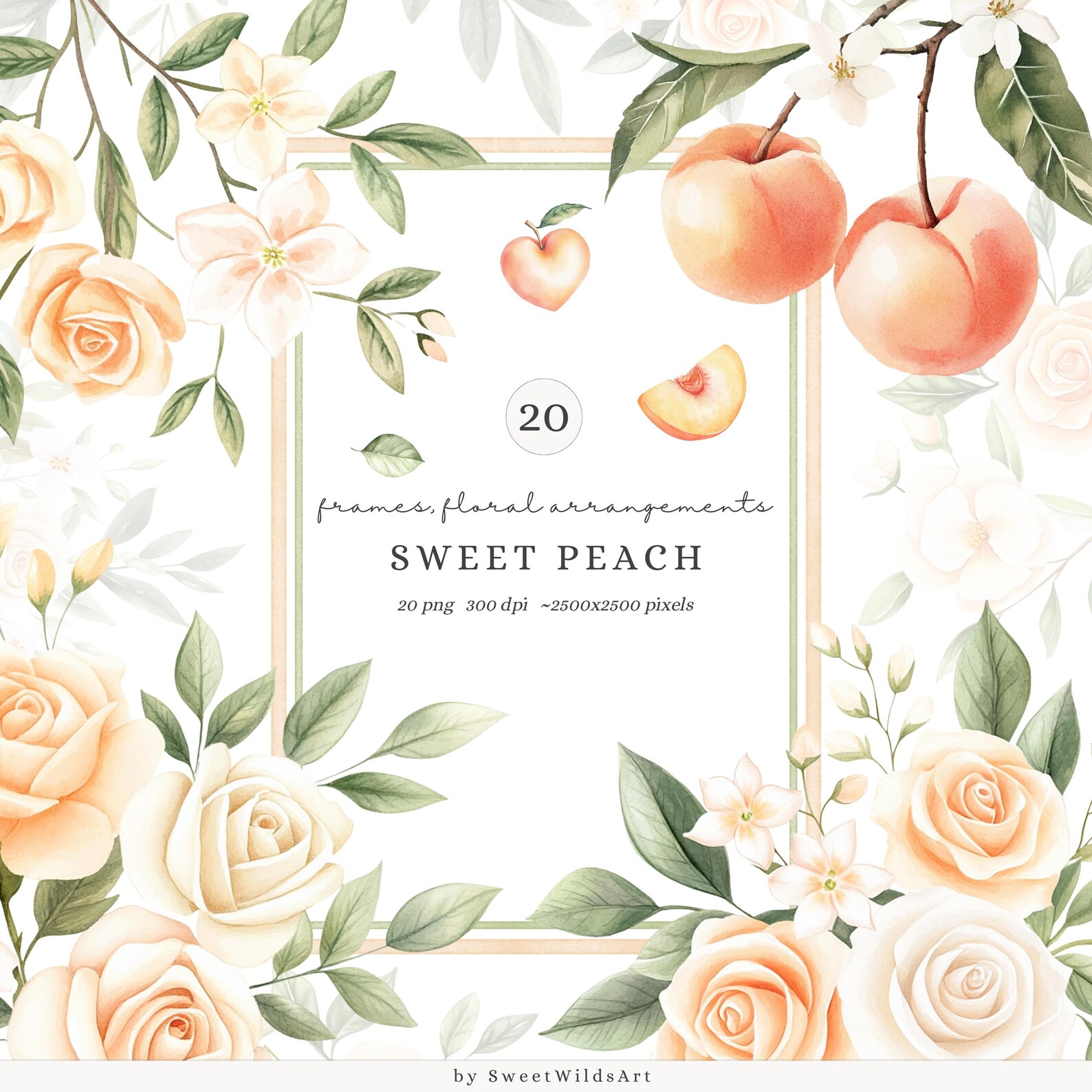 Watercolor Sweet Peach Floral Arrangements Clipart, Peach Blossom PNG ...