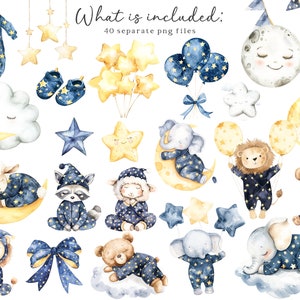 Watercolor Dreamy Animals Clipart Bundle, Night Time, Pajama Party ...