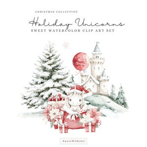 Watercolor Holiday Unicorns Clipart, Cute Christmas Unicorn PNG ...