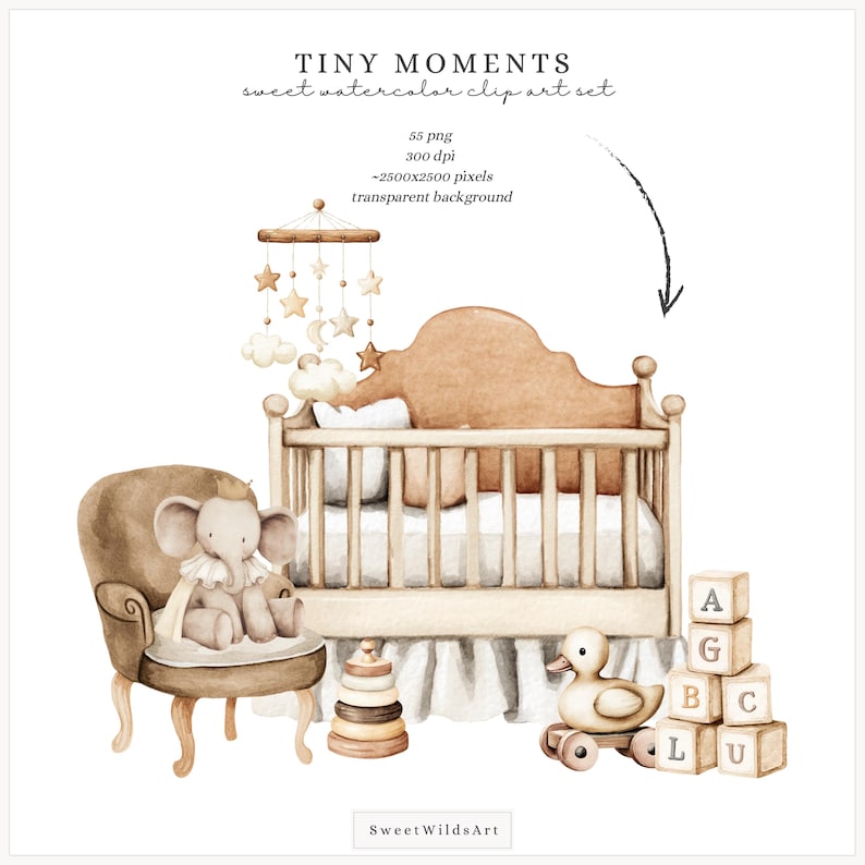 Watercolor Tiny Moments Clipart Set, Plush Toys PNG, Baby Animals Clip ...