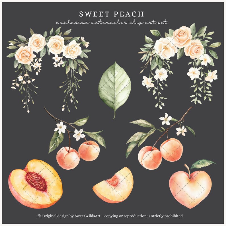 Watercolor Sweet Peach Floral Arrangements Clipart, Peach Blossom PNG ...