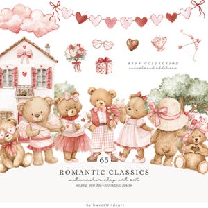 Watercolor Romantic Classics Teddy Bears Clipart, Valentine's Day ...