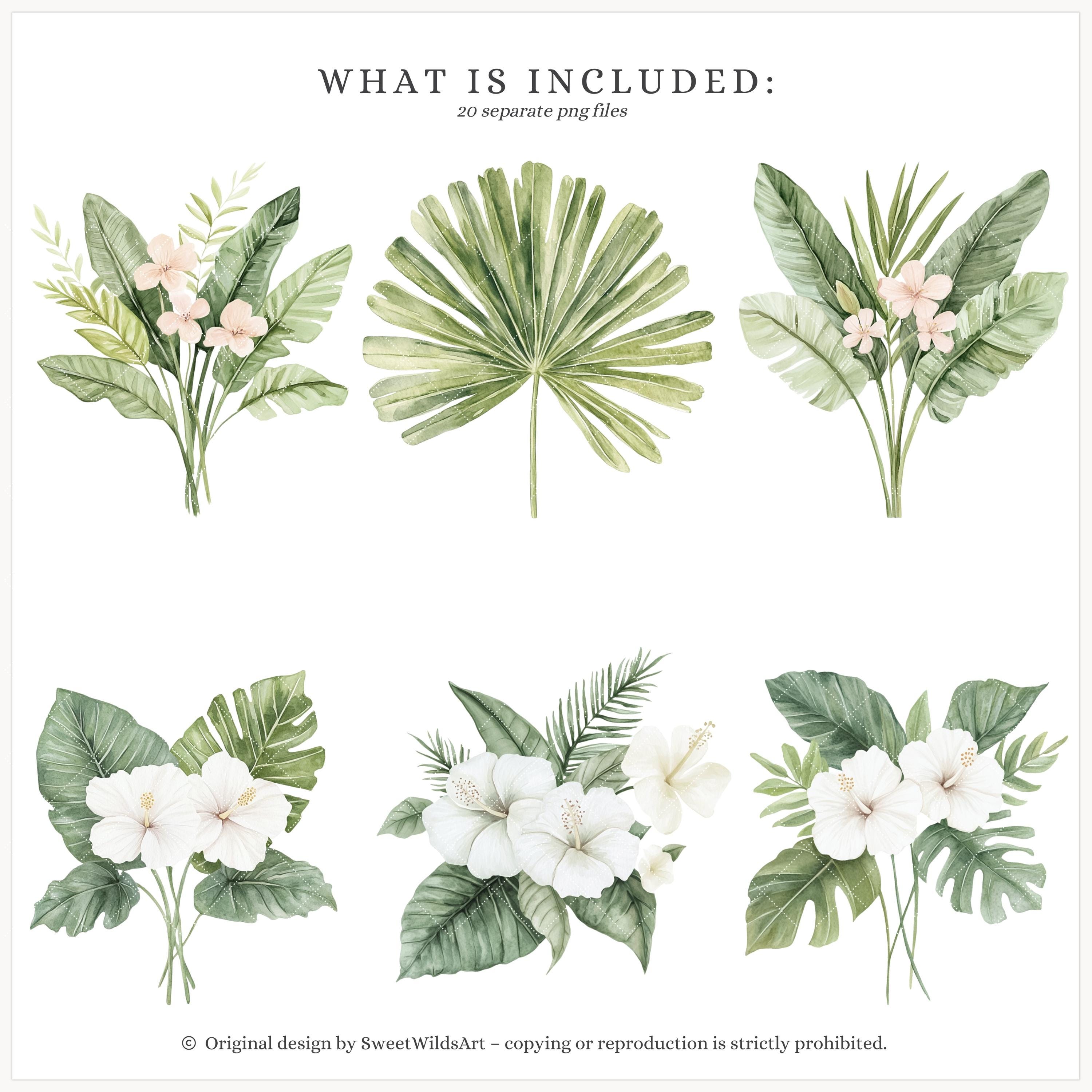 Watercolor Vacation Vibe Floral Arrangements Clipart, Summer Tropical ...