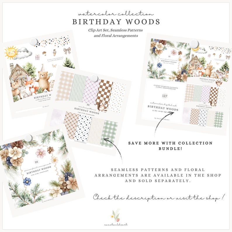 Watercolor Birthday Woods Clipart Set, Woodland Animals Birthday PNG ...