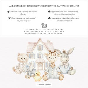 Watercolor Petit Playroom Clipart Set, Grandmillennial Toys PNG, Cute ...