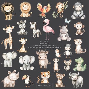 Watercolor Safari Friends Clipart, Cute Animals Clipart, Baby Animals ...