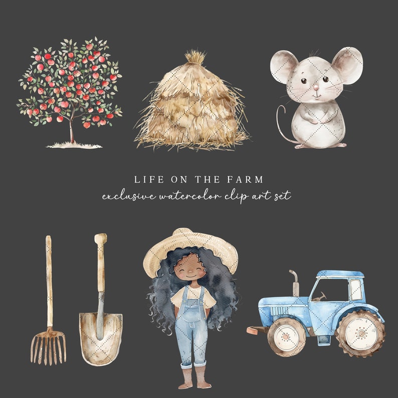 Watercolor Cute Farm Clipart, Farm Life Clip Art, Cottage Farm Animals ...