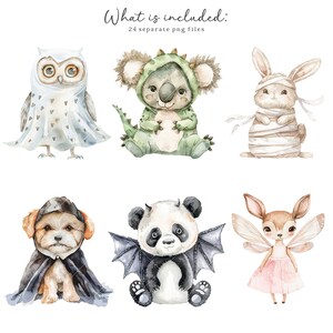 Watercolor Cute Halloween Animals Clipart, Spooky Animals Clipart, Baby ...