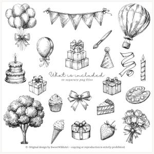 Drawing Party Line Art Clipart, Birthday Animals, Black and White Teddy ...
