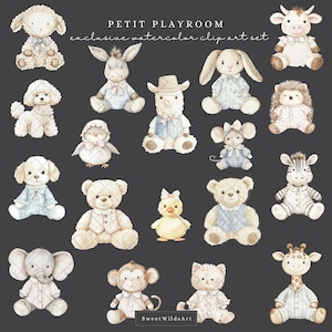 Watercolor Petit Playroom Clipart Set, Grandmillennial Toys PNG, Cute ...