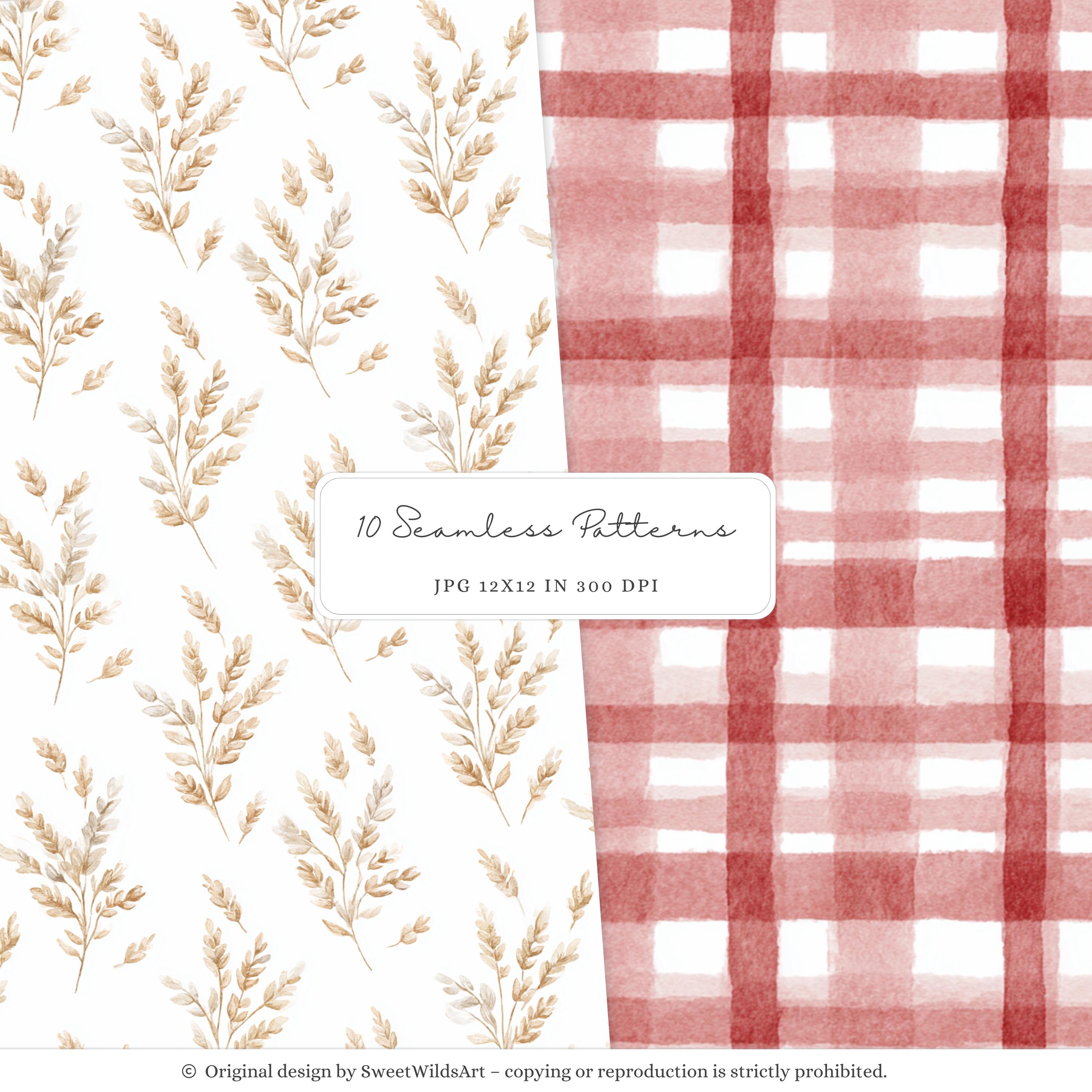 Watercolor Goose Farm Seamless Patterns, Farm Prints, Plaid Pattern ...