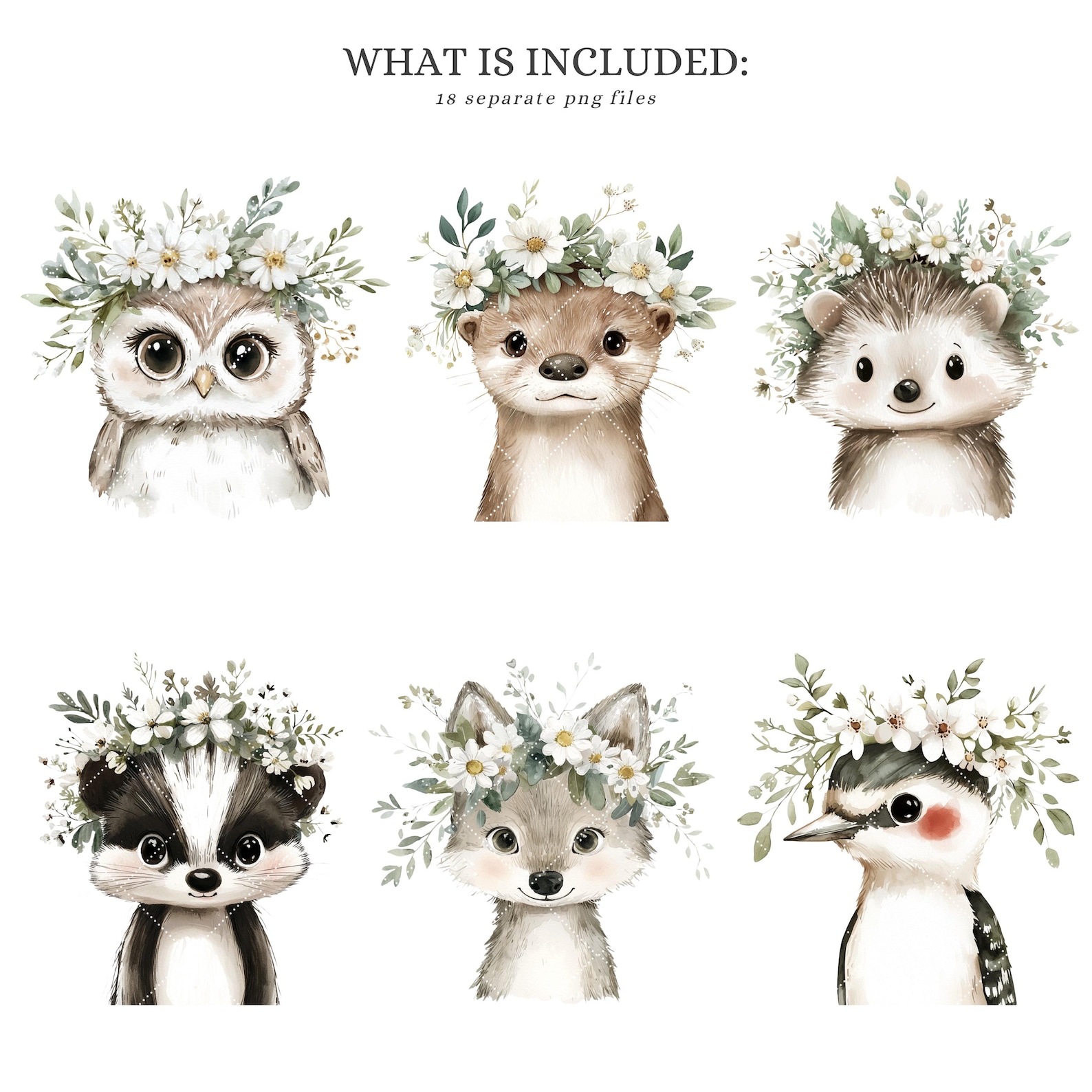 Watercolor Spring Woodland Portraits Clipart, Cute Animals Clipart ...