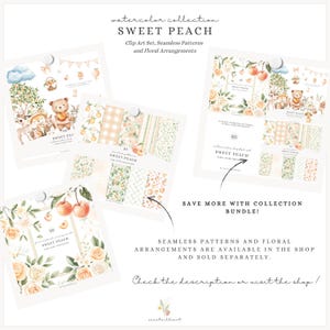 Watercolor Sweet Peach Clipart, Cute Animals Clipart, Peach Birthday ...