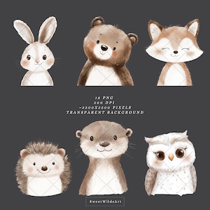 Watercolor Woodland Portraits Clipart, Cute Animals Clipart, Baby ...