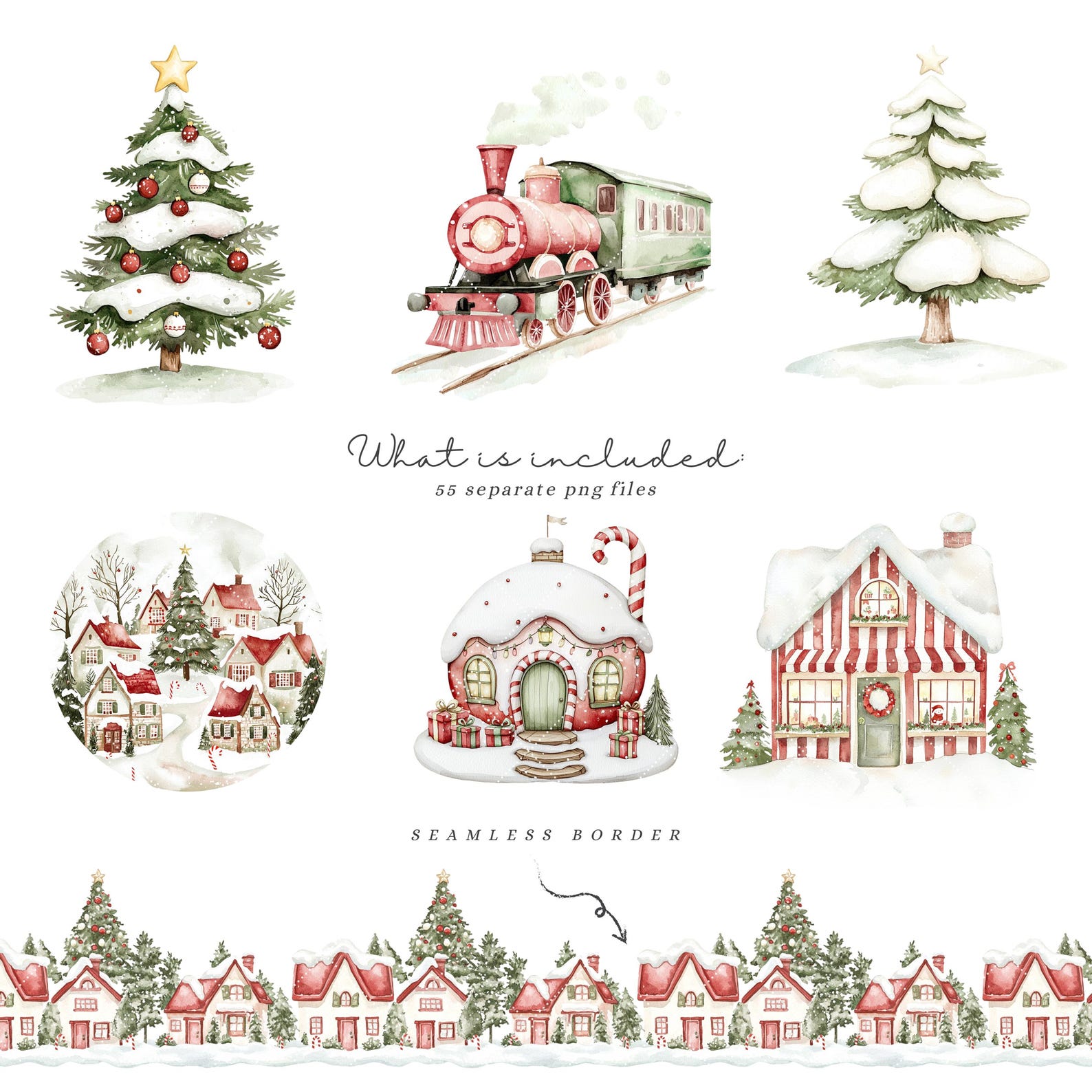 Watercolor Cute Christmas Clipart, Sweet Xmas PNG, Santa Claus Clip Art ...