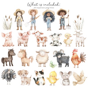Watercolor Cute Farm Clipart, Farm Life Clip Art, Cottage Farm Animals ...