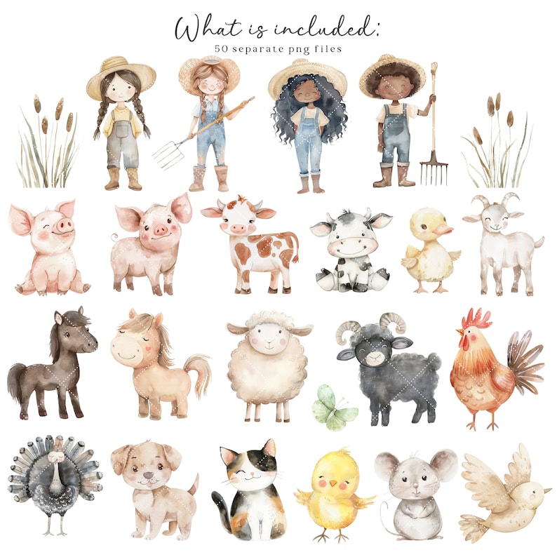 Watercolor Cute Farm Clipart, Farm Life Clip Art, Cottage Farm Animals ...