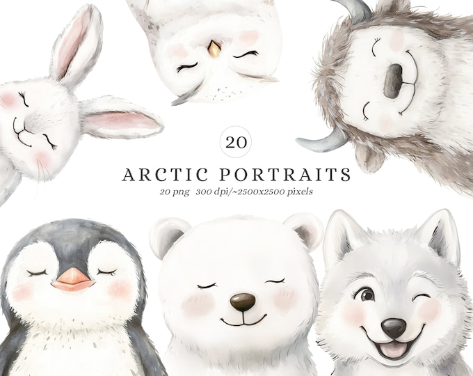 Cute Arctic Animals Clipart - Watercolor Clipart - Winter Animals ...
