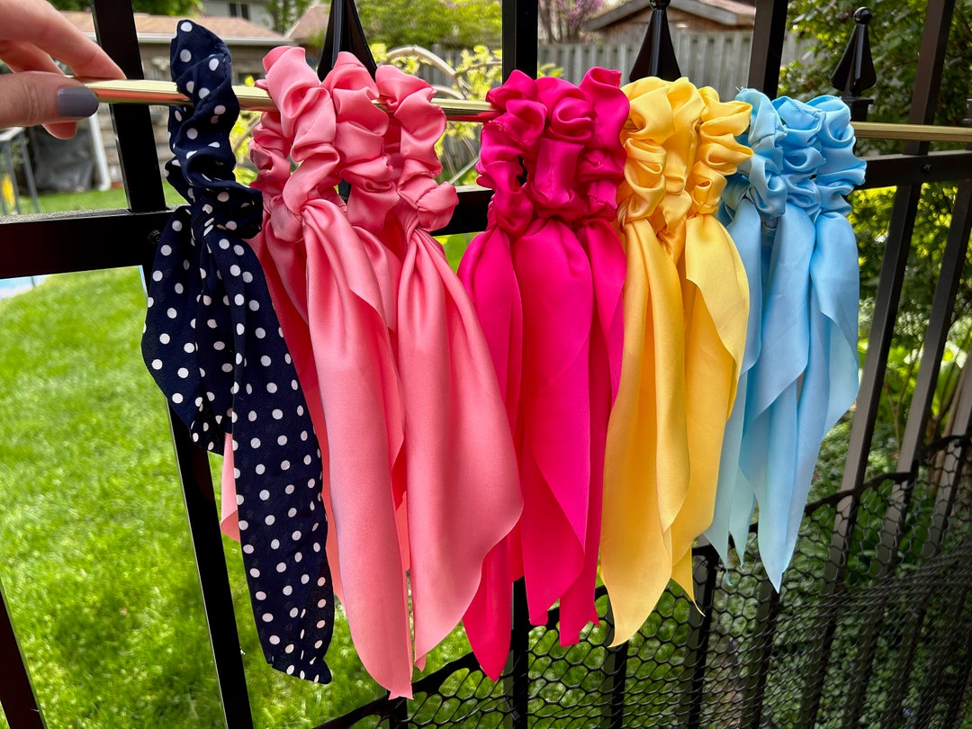 Long Satin Scrunchie for Women, Colourful Satin Scrunchie, Long Pink ...