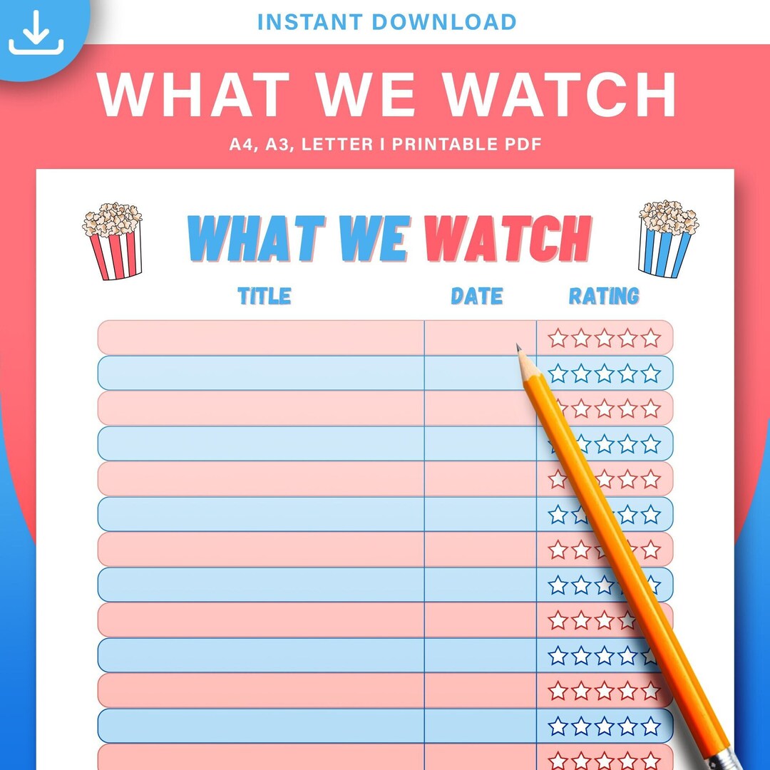 WHAT WE WATCH Printable Movie/series Tracker and Review List Colorful ...