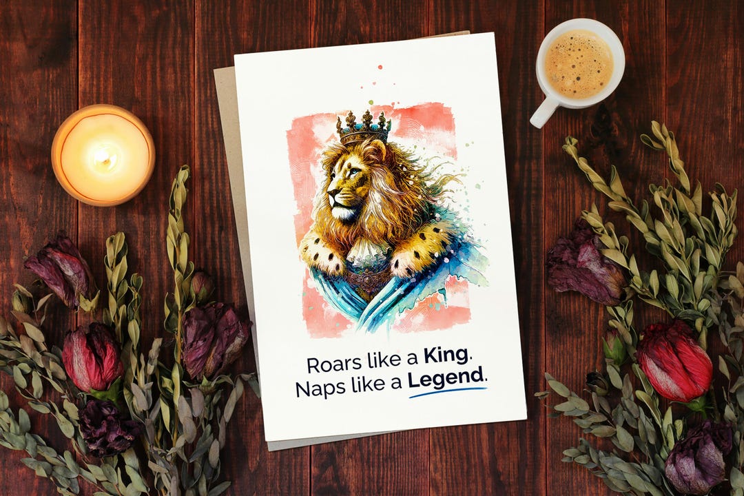Funny Birthday Card Father's Day Card Men King Lion Cool Card for Dad ...
