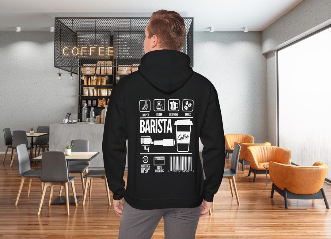 Coffee Bar Hoodie Back Design Hooded Sweatshirt for Barista Unique ...