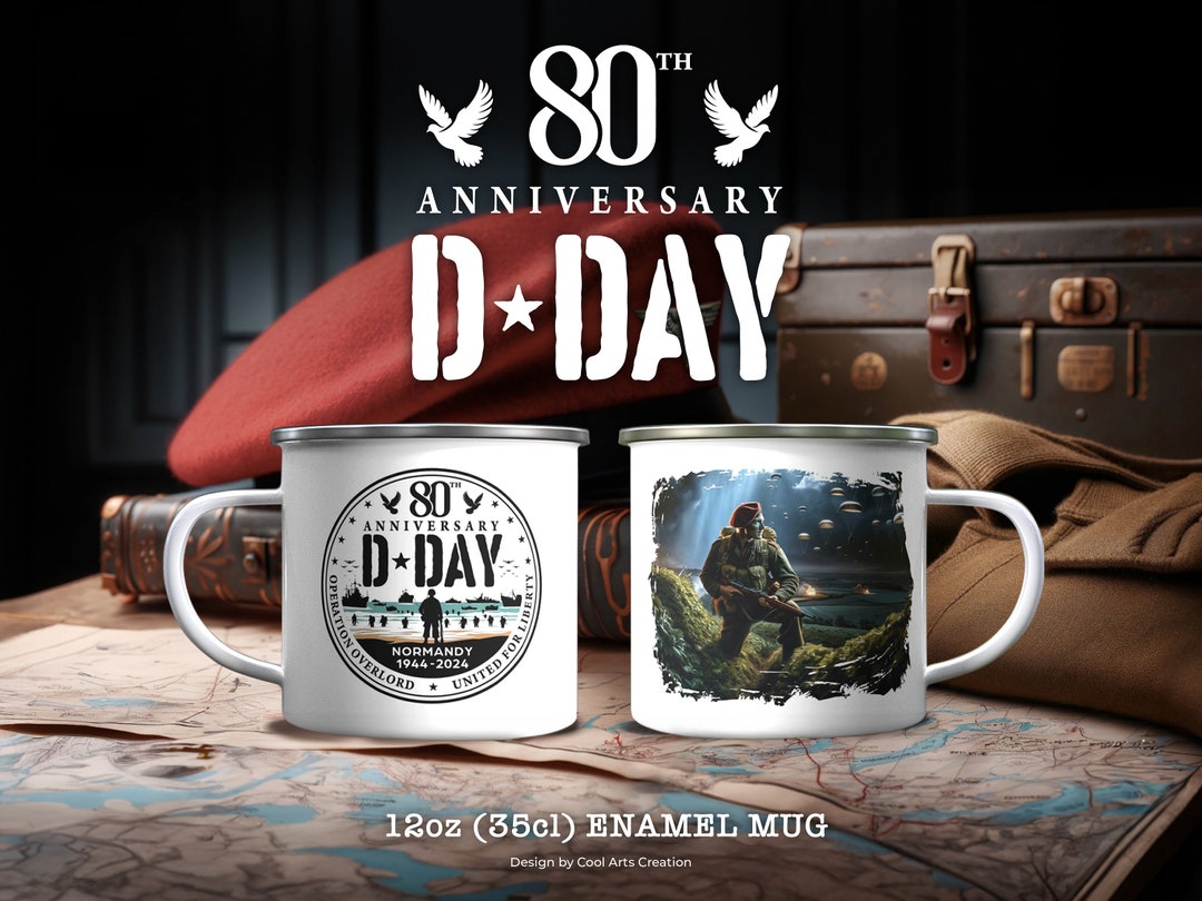 D-day 80th Anniversary Enamel Mug Normandy 1944-2024 British Red Beret ...