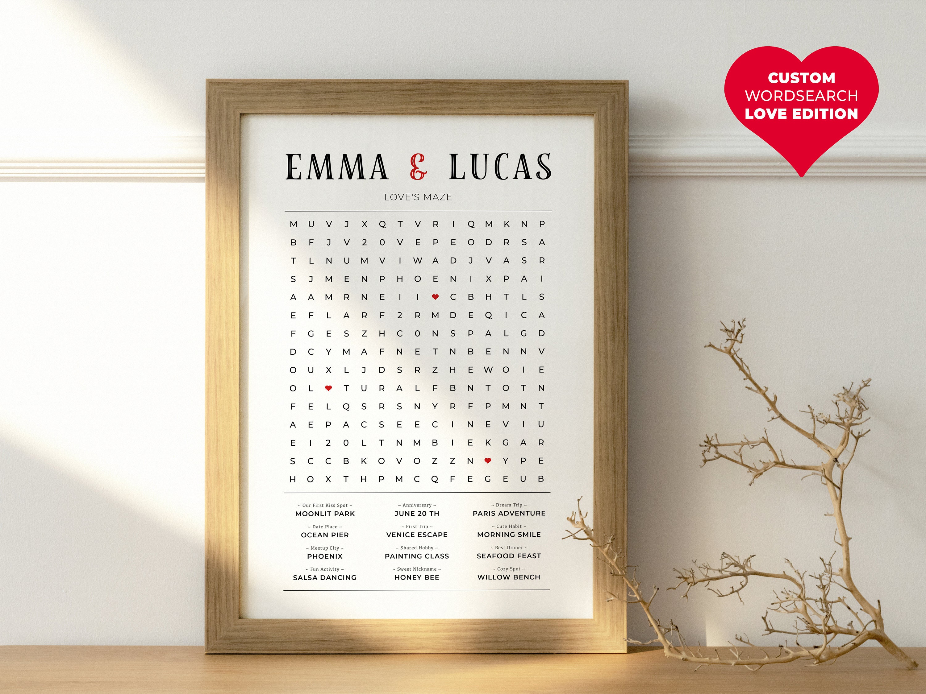 Custom Love Story Word Search Game Poster | Digital Personalized ...