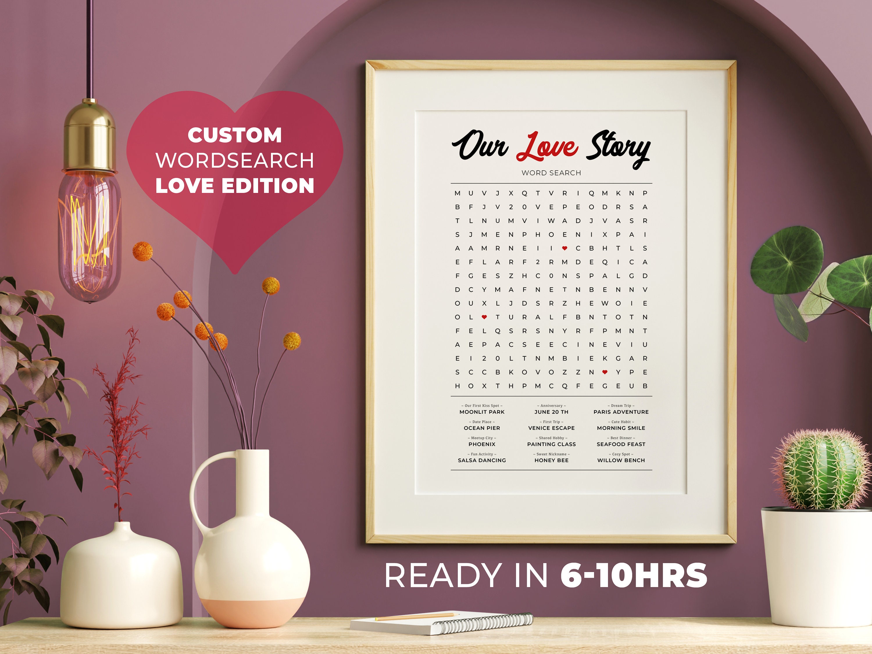Custom Love Story Word Search Game Poster | Digital Personalized ...